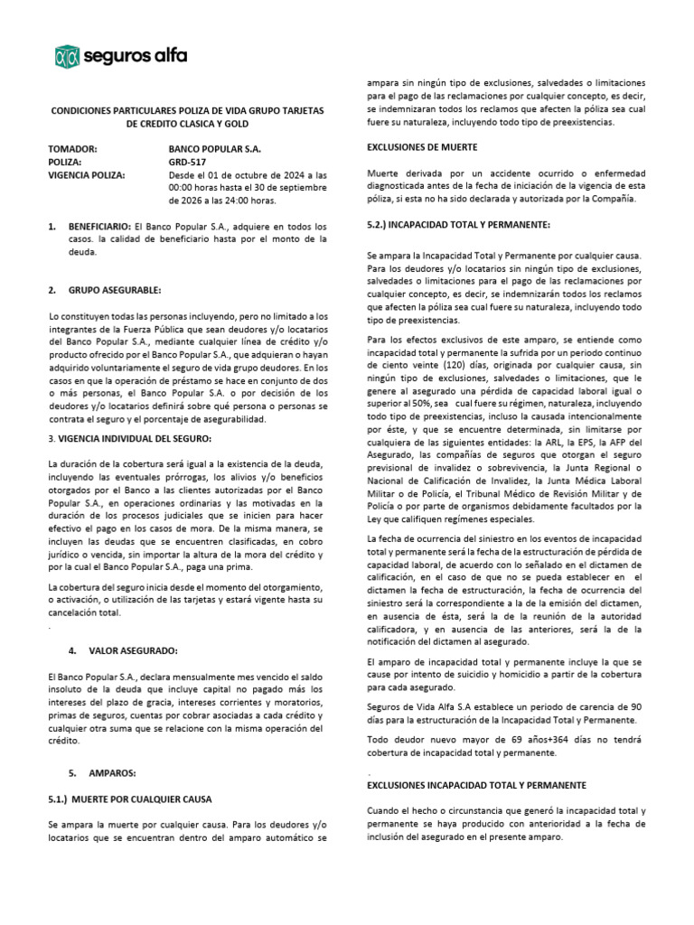 Condiciones Particulares Grd-517 | PDF | Póliza de seguros | Seguro