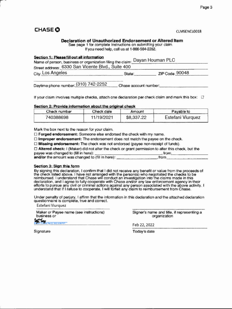 Chase Declaration (Estefani Viurquez) - Signed | PDF | Computing | Computer Security