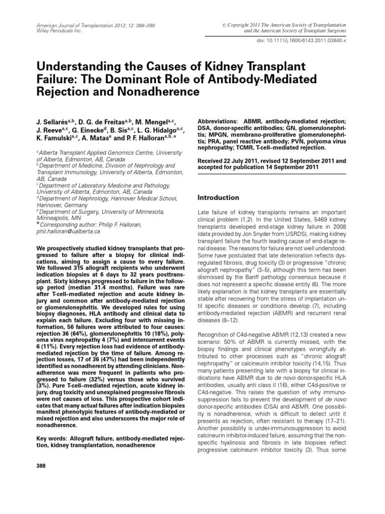 Understanding the Causes of Kidney Transplant Failure: The Dominant ... Understanding the Causes of Kidney Transplant Failure: The Dominant ...