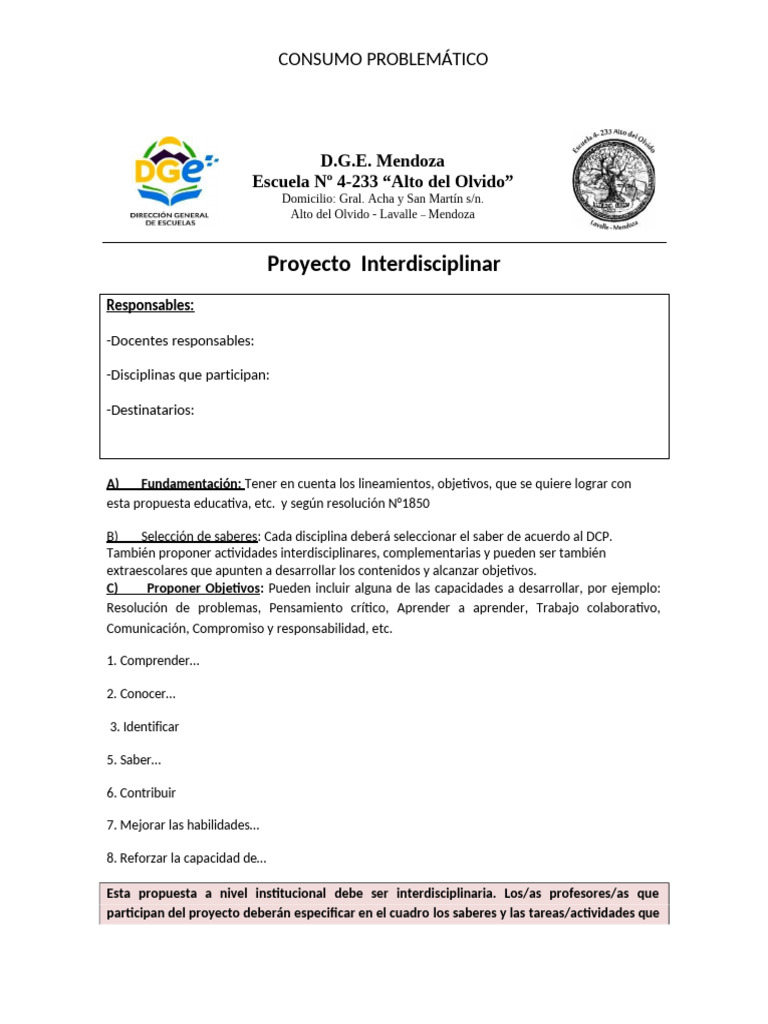 Modelo de Proyecto Interdisciplinar Alto Del Olvdo | PDF | Enseñando | Aprendizaje