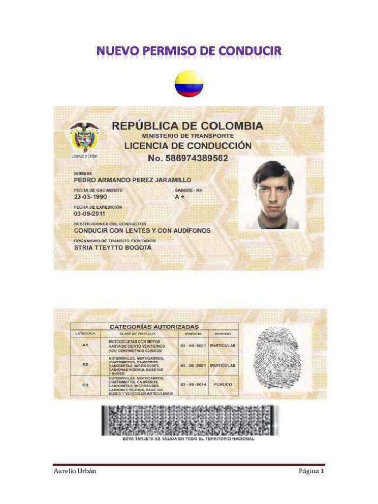 Nuevo Permiso de Conducir Repablica de Colombia | PDF