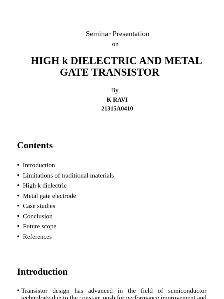 High-k Dielectric & Metal Gate Transistors | PDF | Field Effect ...