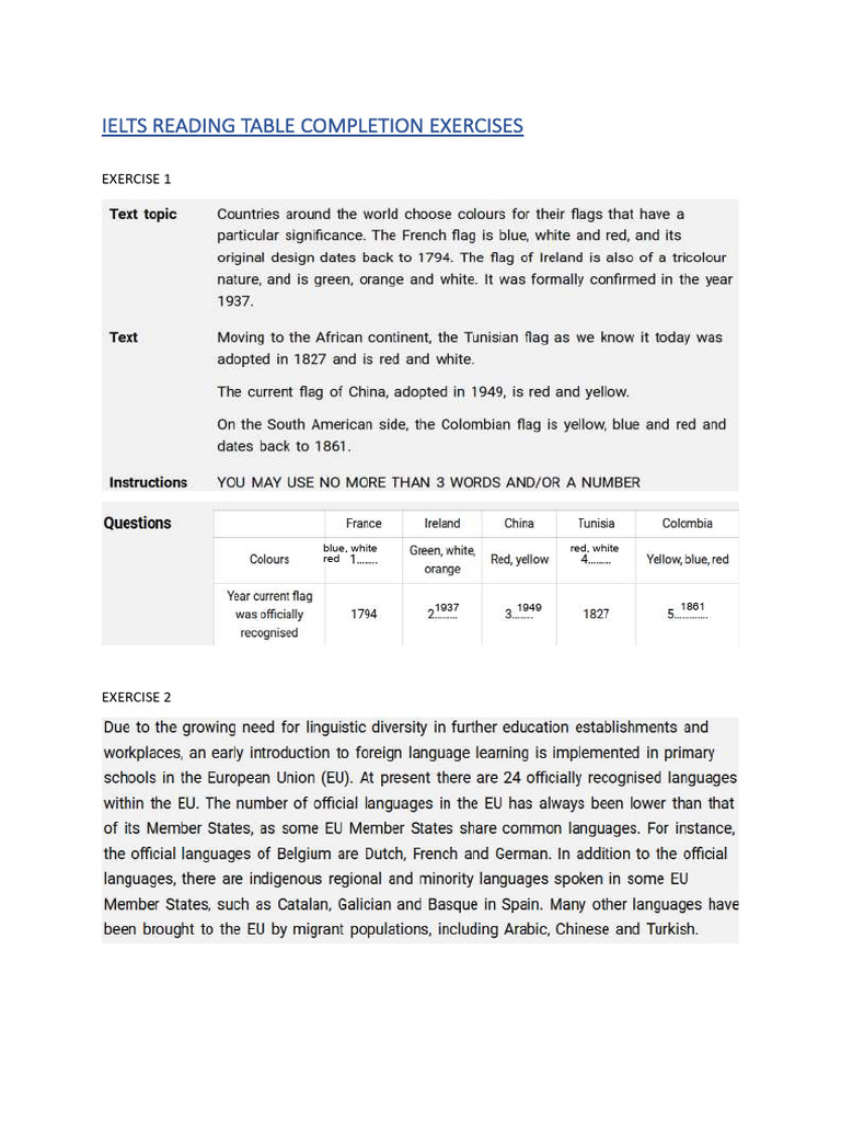 Table Completion Exercises 1-3 Answered | PDF