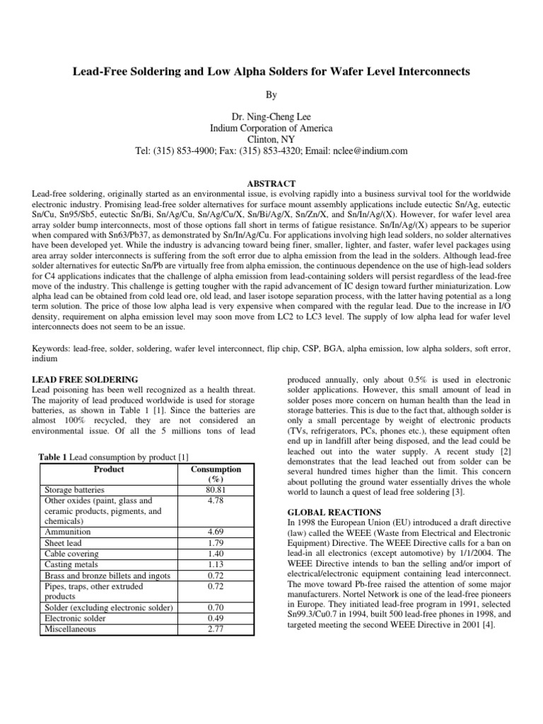 Low Alpha Lead-Free Solder Solutions | PDF | Solder | Tin