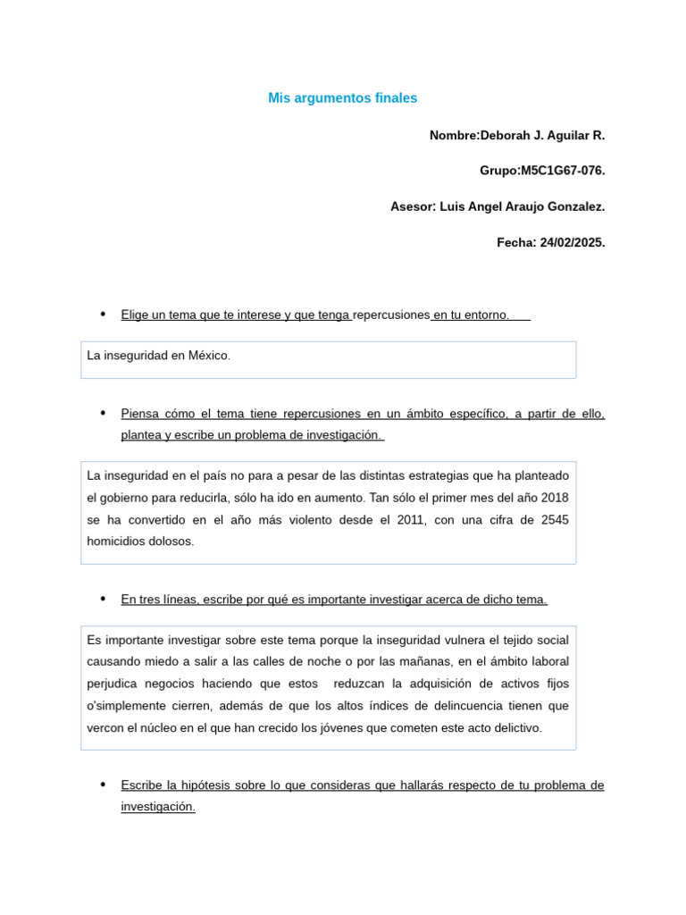 Proyecto Integrador. Mis Argumentos Finales | PDF | México