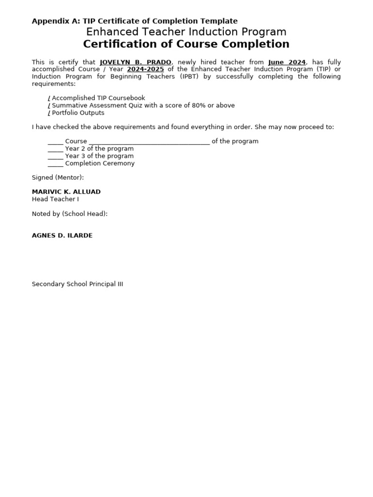 Appendix a. Course Completion Certificate (1) | PDF