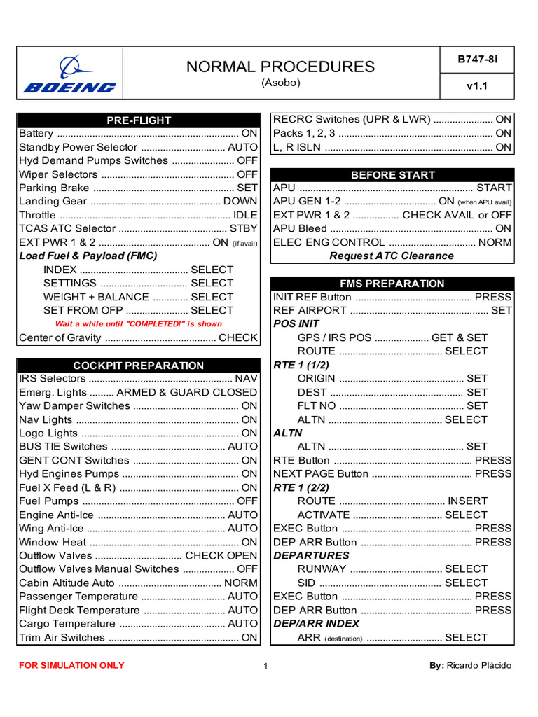 Normal Procedures B747-8i v1.1 | PDF | Cockpit | Transport