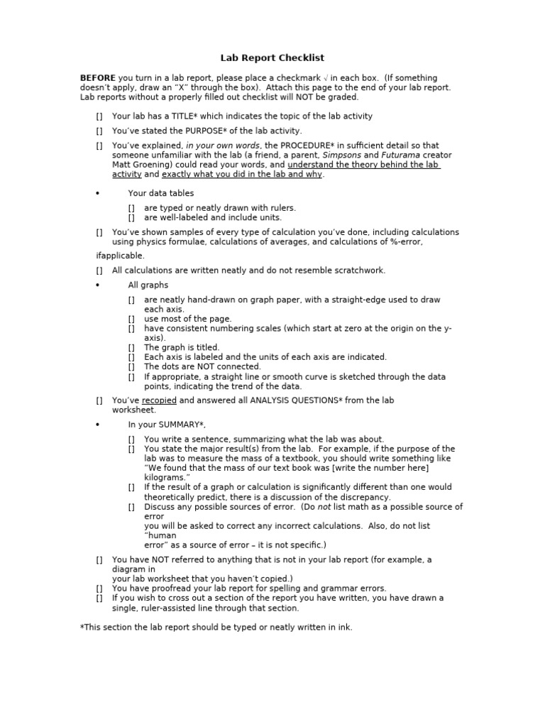 Lab Report Checklist | PDF
