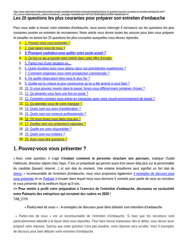 Questions clés pour réussir un entretien | PDF | Entretien d'embauche ...