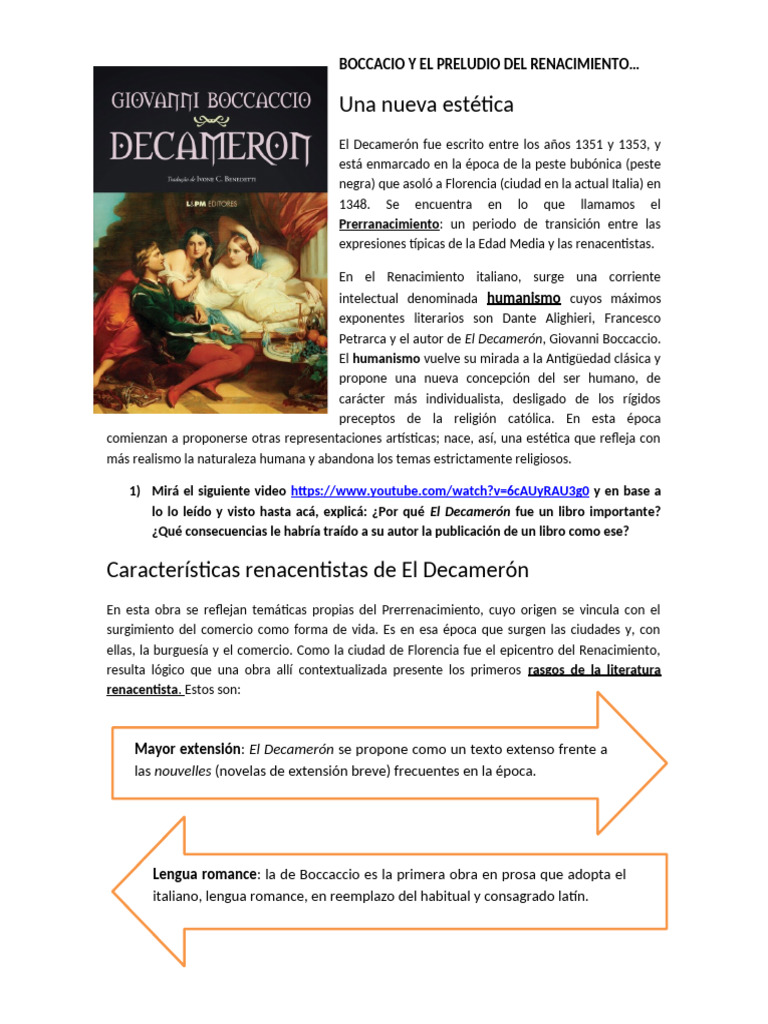 Boccacio y El Decameron | PDF | El decameron | Renacimiento