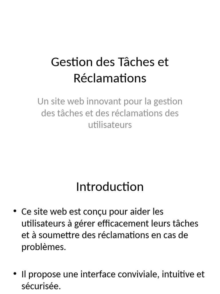 Presentation Gestion Taches Reclamations | PDF