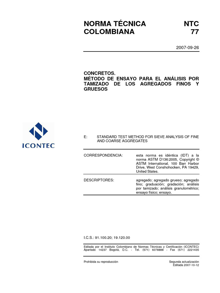 NTC 77 Metodo de Ensayo para El Analisis | PDF | Colombia | Temperatura