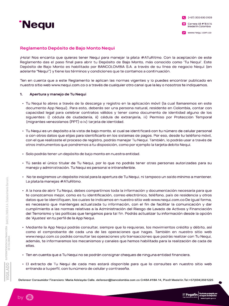Reglamento Nequi Bajo Monto 20250213 | PDF | Tarjeta de débito