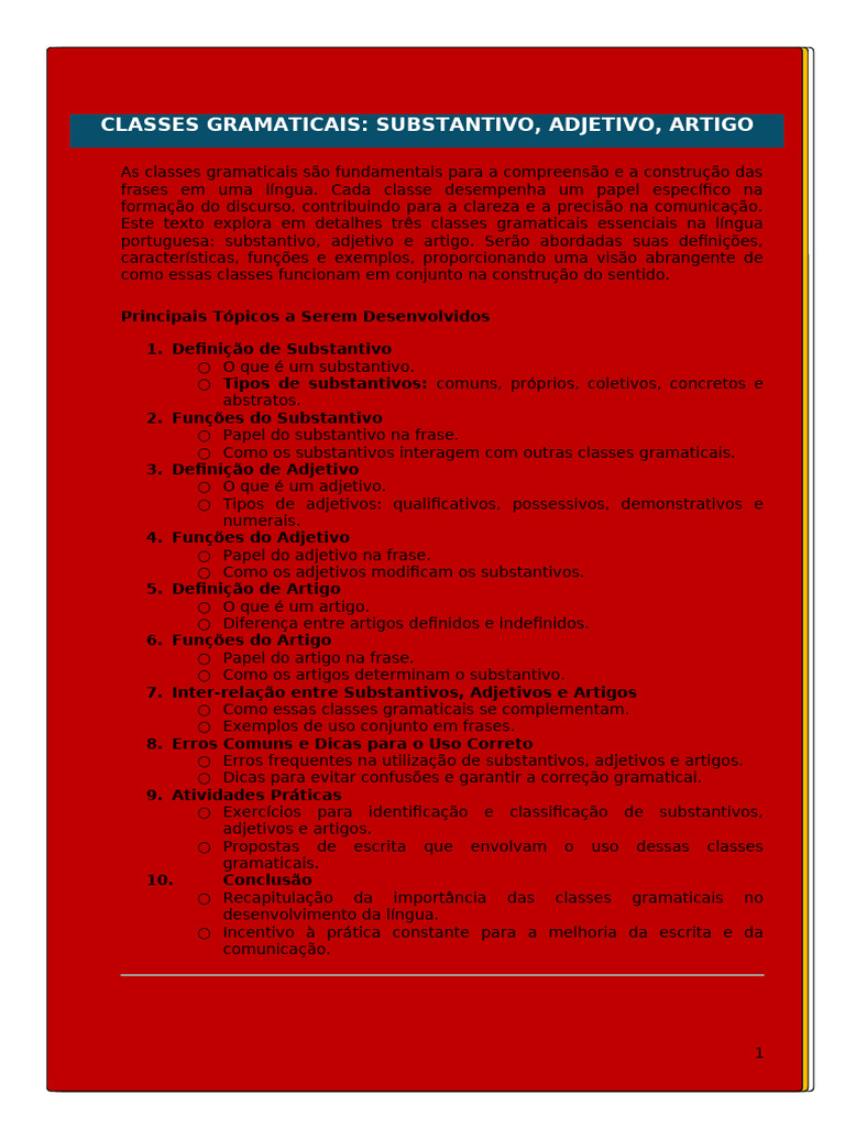 Classes--gramaticais_--substantivo,--adjetivo,--artigo | PDF | Substantivo | Adjetivo
