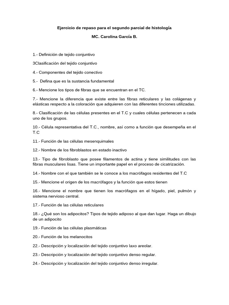 Ejercicio de repaso para el segundo parcial de histología veterinaria | PDF