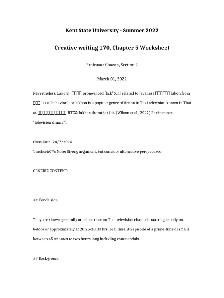 CREATIVE_WRITING_170_CHAPTER_5_WORKSHEET | PDF | Mass Media | Television