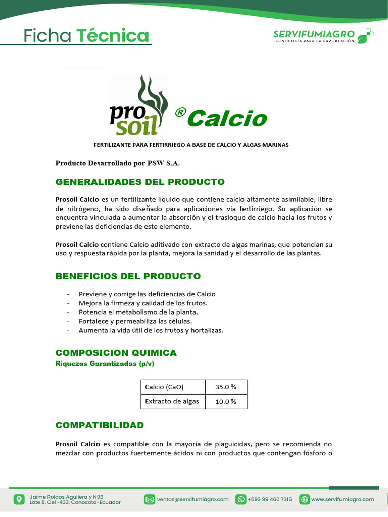 Fertilizante Líquido Prosoil Calcio | PDF | Calcio | Fertilizante