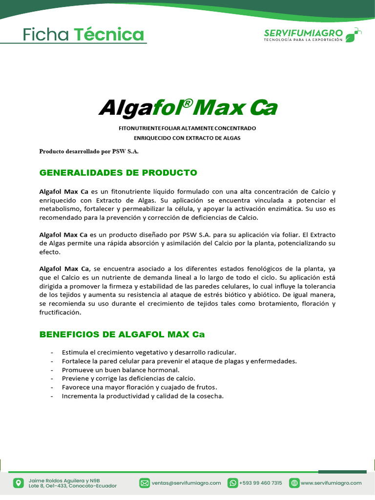 Alta Concentracion - FT - Algafol Max Ca-1 | PDF