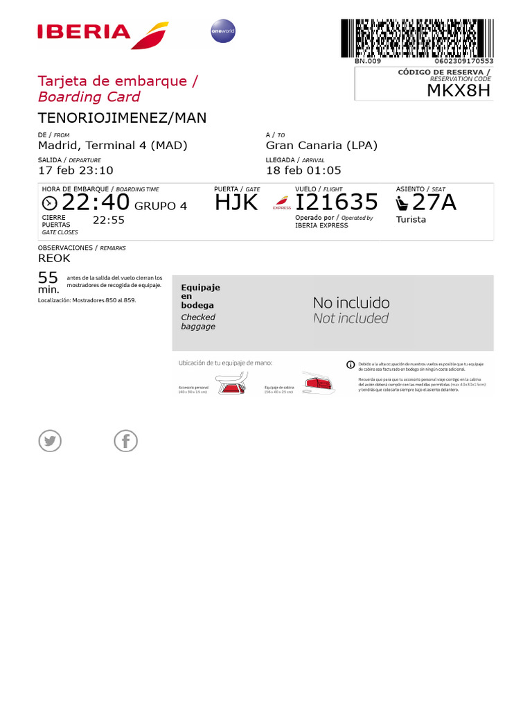 Tarjeta de Embarque Iberia PDF | PDF