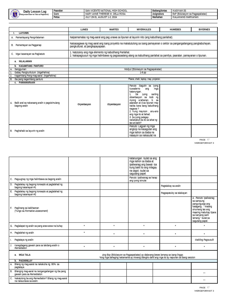Dll-Esp9-Q1-Week 1 | PDF