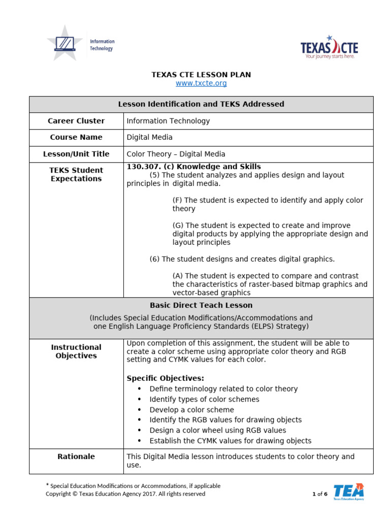 Lesson Plan Color Theory - Digital Media (1) | PDF | Rgb Color Model ...