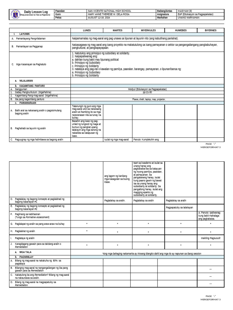 Dll-Esp9-Q1-Week 3 | PDF