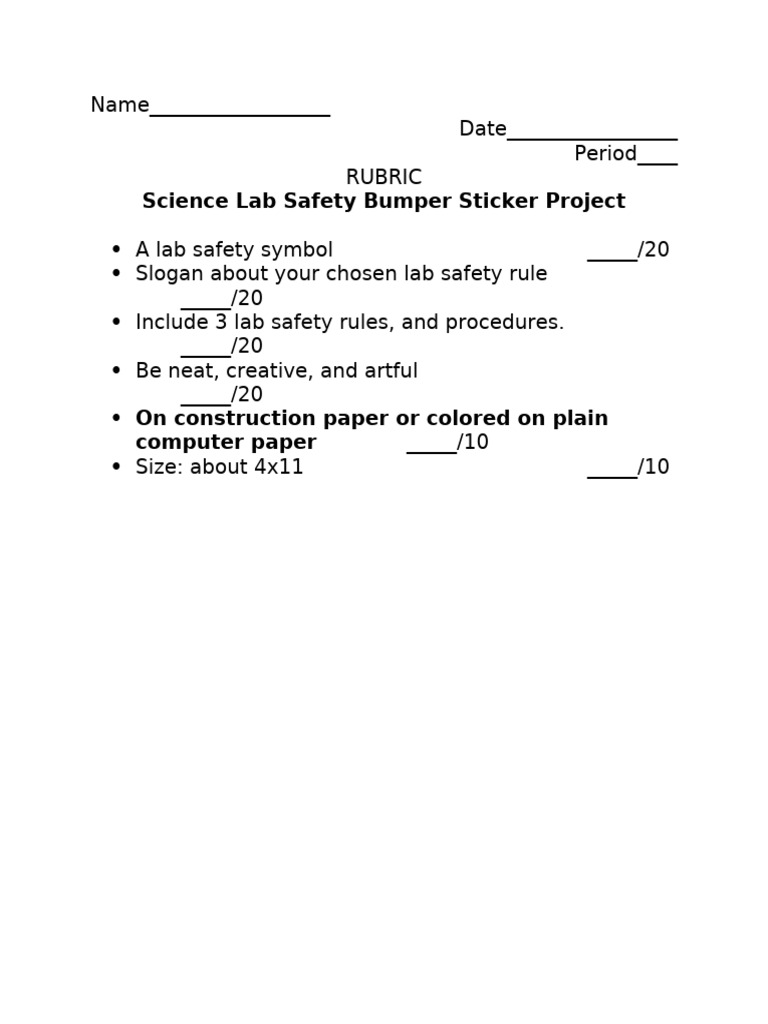 Lab. Safety Rubric (1) | PDF