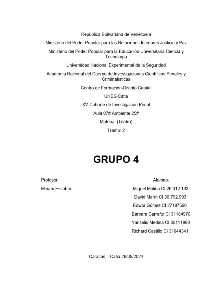 Teatro Grupo 4 | PDF | Venezuela | Teatro