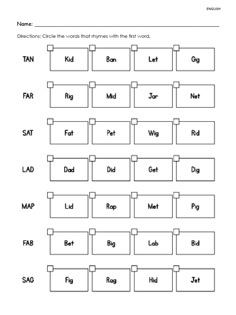 As - English - Rhyming Words 3 | PDF