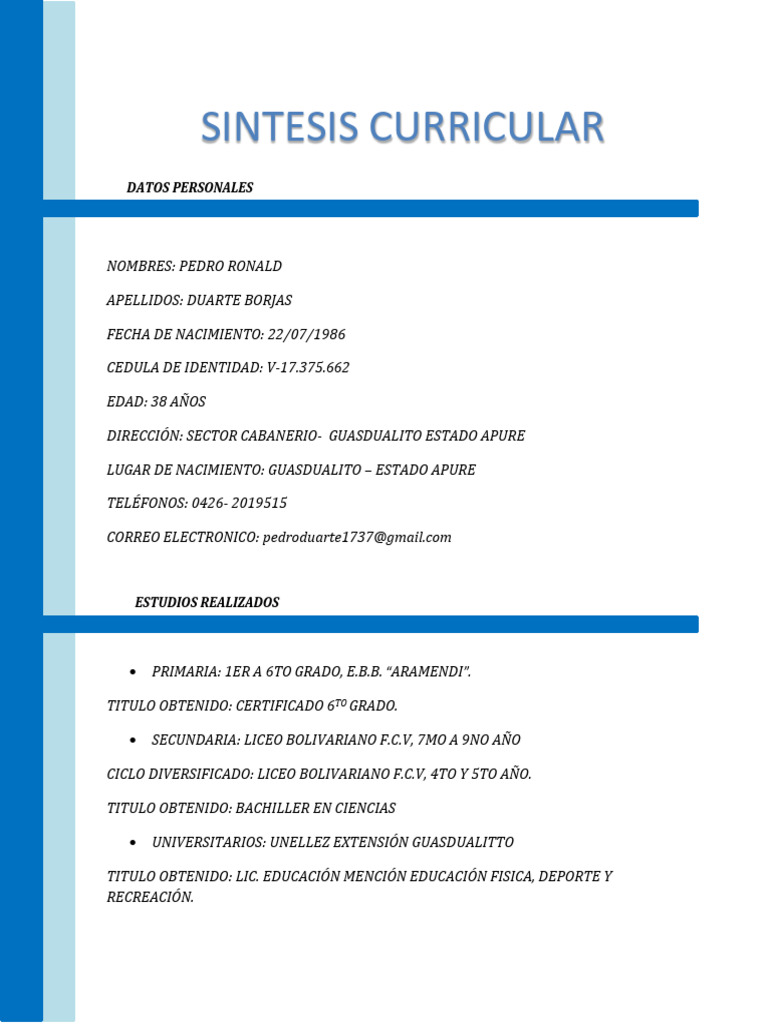 Ronald Duarte: Perfil y Formación Profesional | PDF