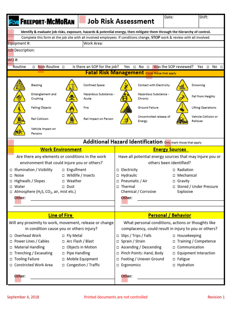 Job Risk Assessment (JSA) Rev. 1 | PDF | Hazards | Personal Protective ...