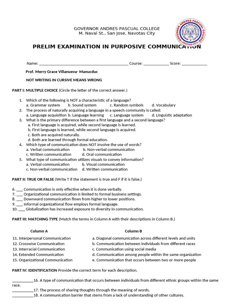 Purposive Communication Prelim | PDF | Communication | Nonverbal Communication