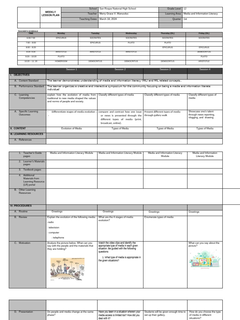 Grade 12 Media Literacy Lesson Plan | PDF | Learning | News