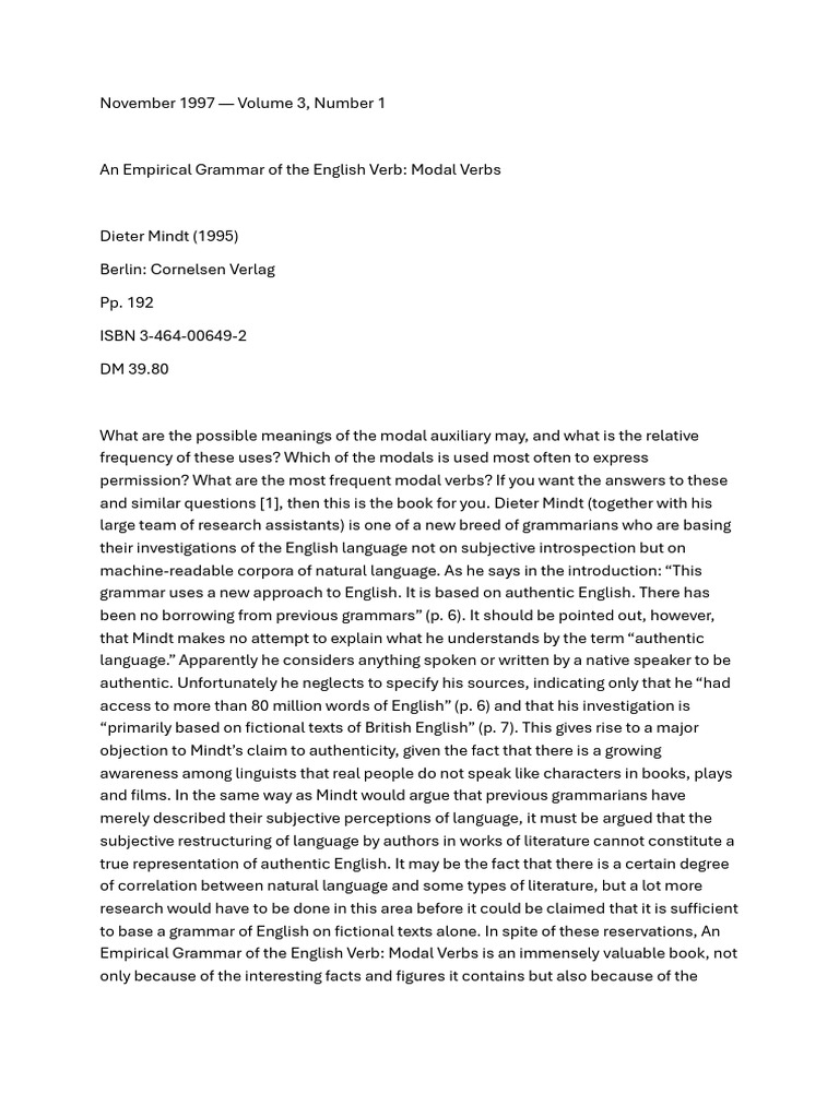 An Empirical Grammar of The English Verb Modal Verbs | PDF | Semantics | English Language