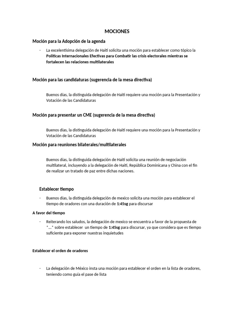 MOCIONES | PDF | Gobierno | Relaciones Internacionales