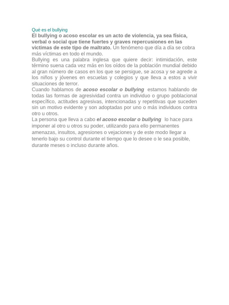 Entendiendo el Bullying Escolar | PDF | Agresión | Acoso cibernético