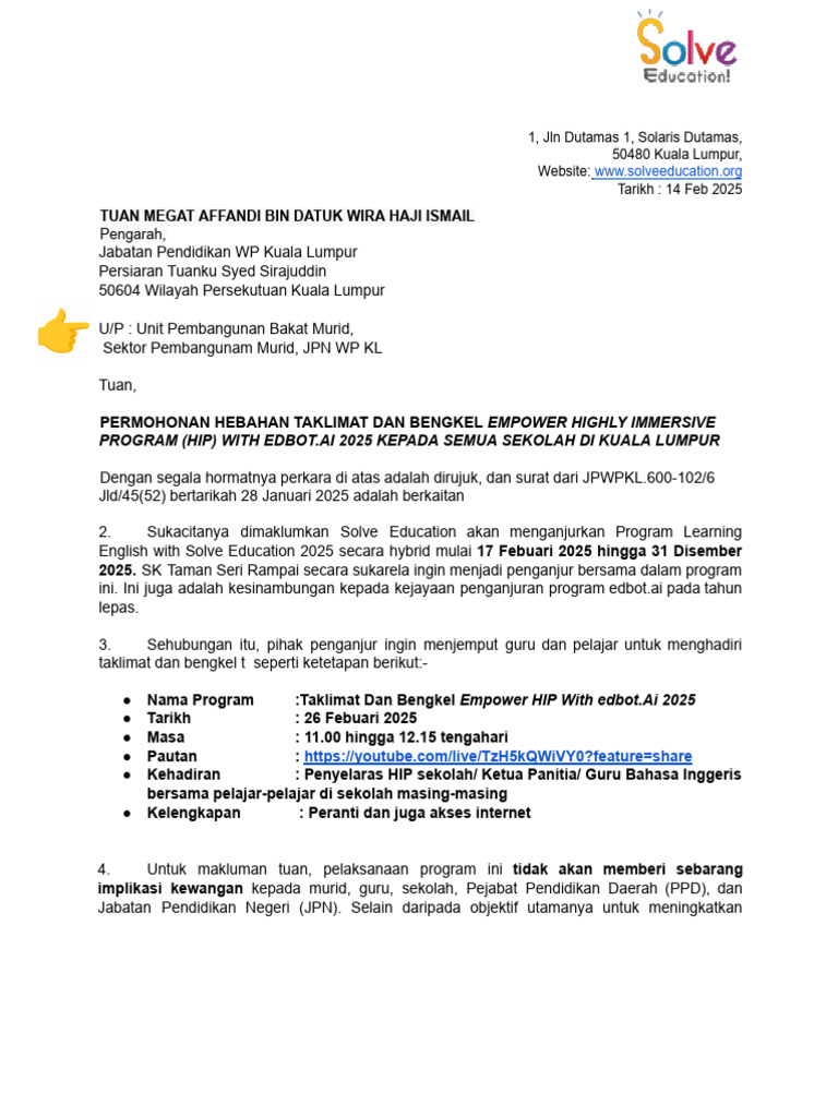 (JPN KL) Permohonan Hebahan Program Learning English With Edbot - Ai ...