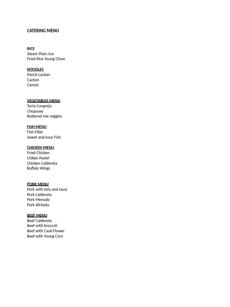 Diverse Catering Menu Options | PDF