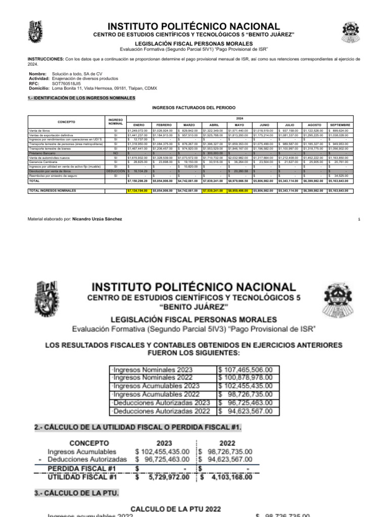 Cálculo de ISR y PTU para Personas Morales | PDF | Economias