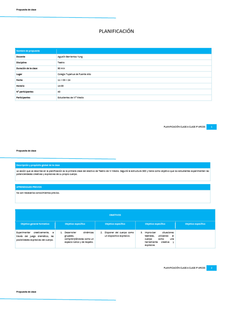 Planificación Clase 1 Agustín Barrientos | PDF | Aprendizaje