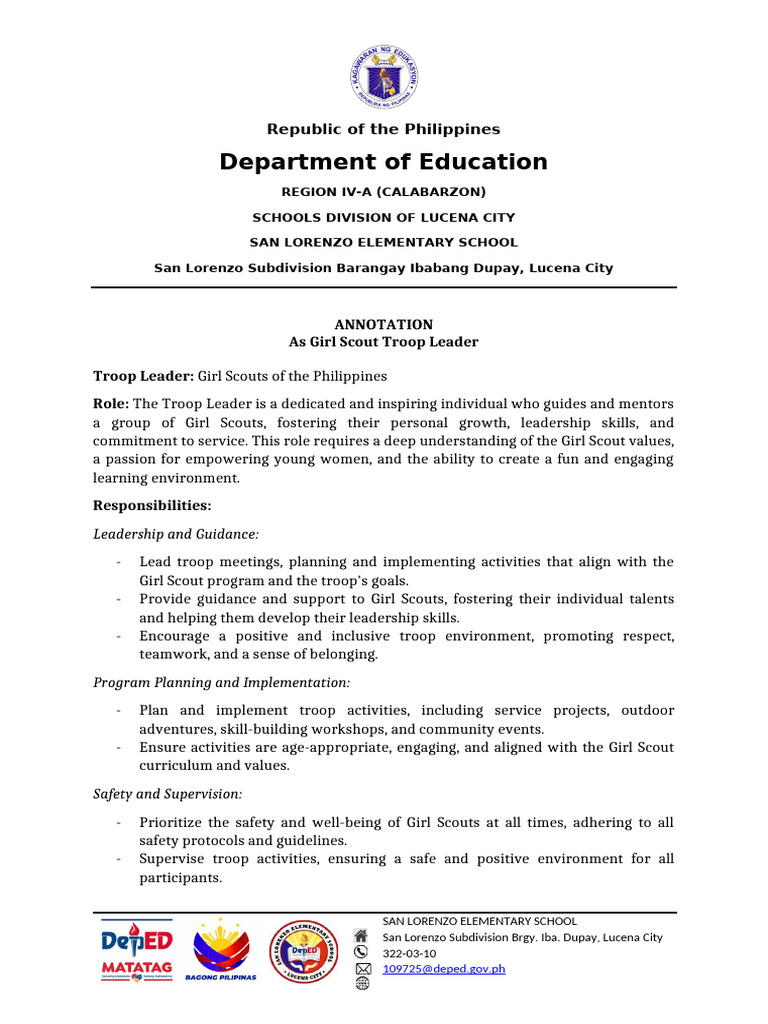 Girl Scout Troop Leader Role Overview | PDF | Leadership ...