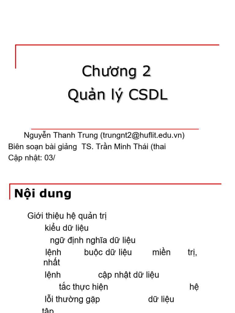 Chương 02 Quản lý CSDL | PDF