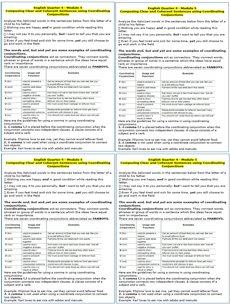 Using Coordinating Conjunctions Effectively | PDF | English Grammar ...