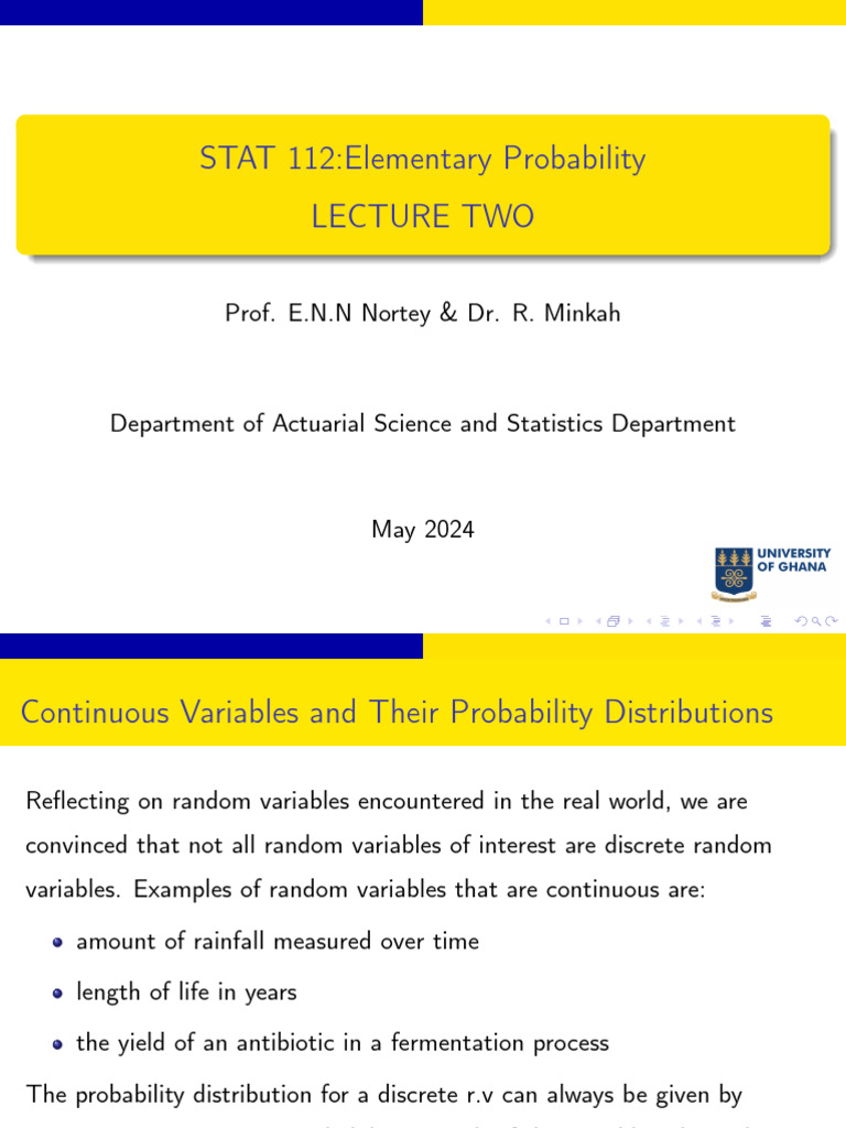 STAT112 Lecture 2 | PDF | Probability Distribution | Probability Density Function