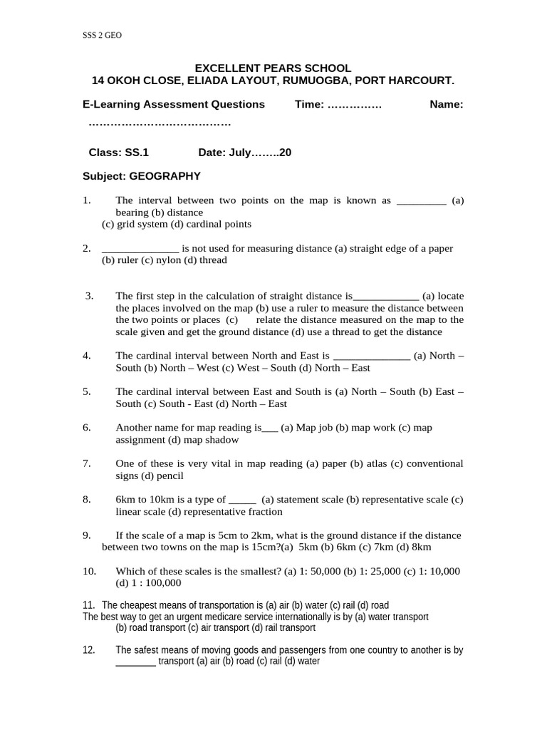 Geo E-Learning Test Questions | PDF | Earth | Equator