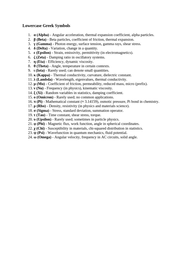 Greek Symbols and Their Uses | PDF