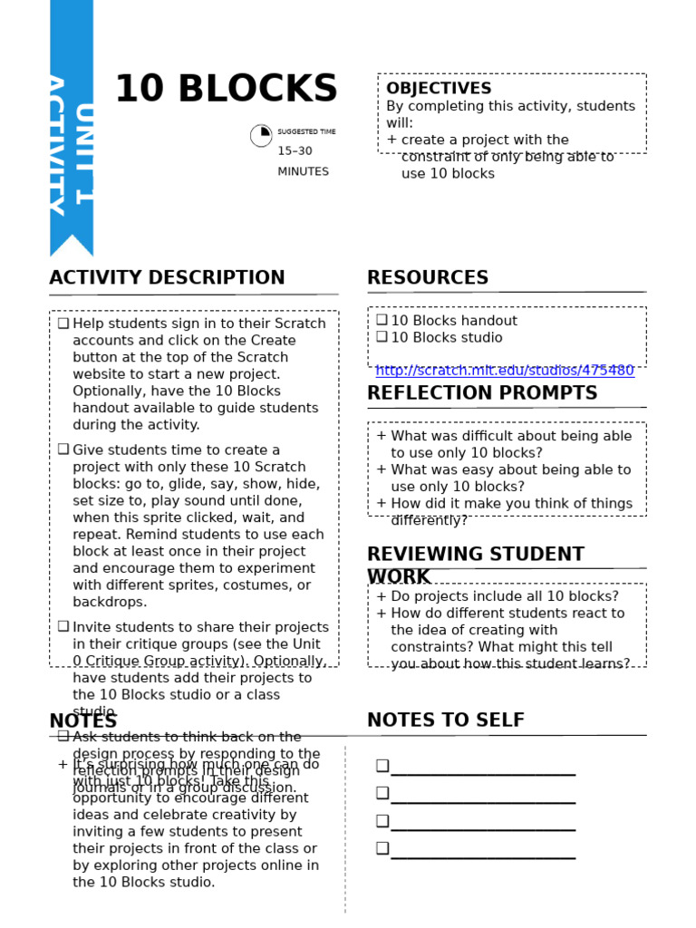 Unit 1 - Exploring - 10 Blocks | PDF | Scratch (Programming Language)