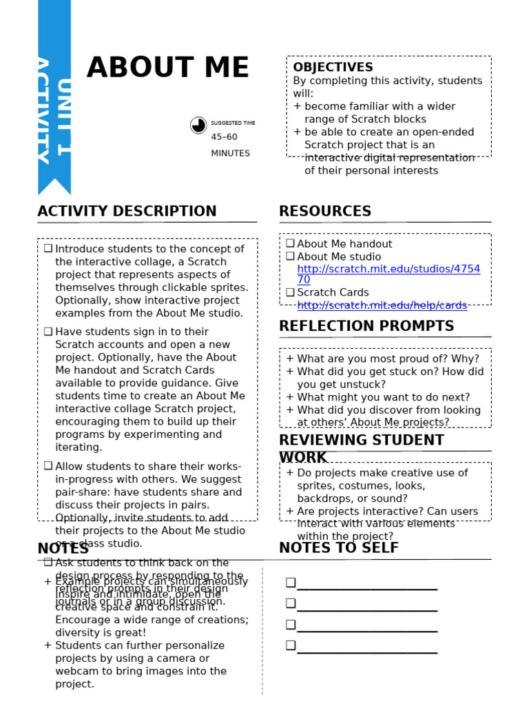 Unit 1 - Exploring - About Me | PDF | Scratch (Programming Language)
