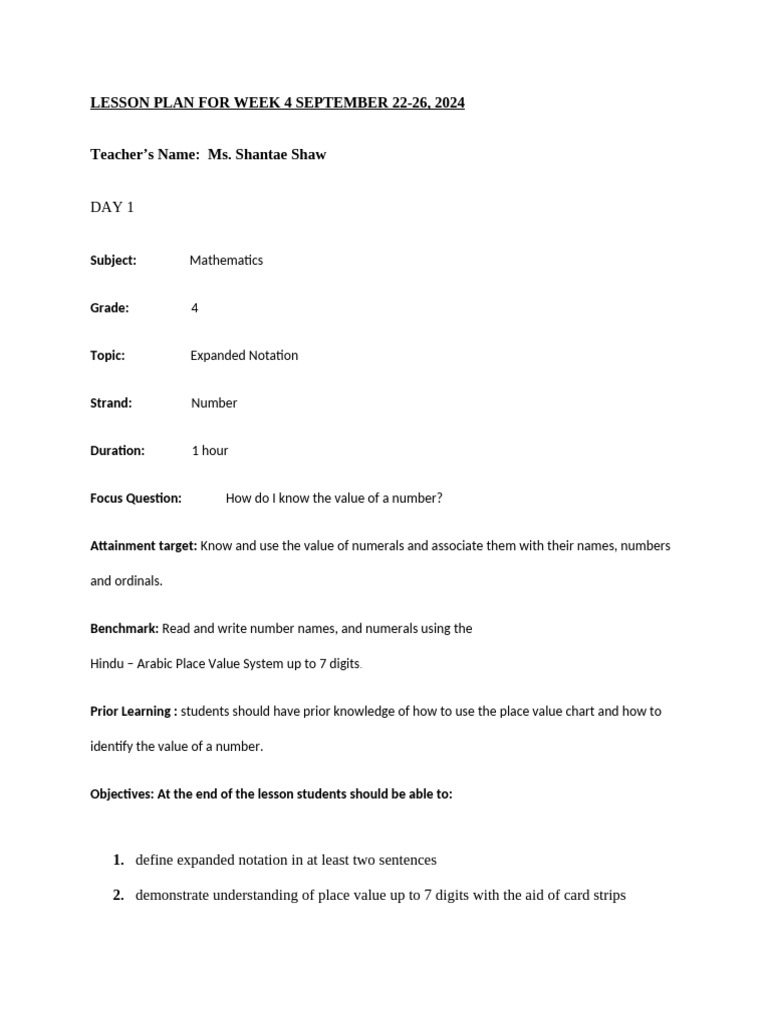 Week 4 Lesson Plan: Math & Sets for Grade 4 | PDF | Set (Mathematics ...