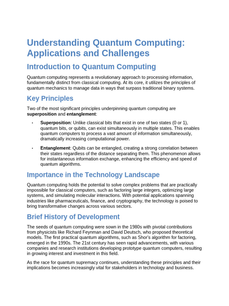 Understanding Quantum Computing - Applications and Challenges | PDF ...